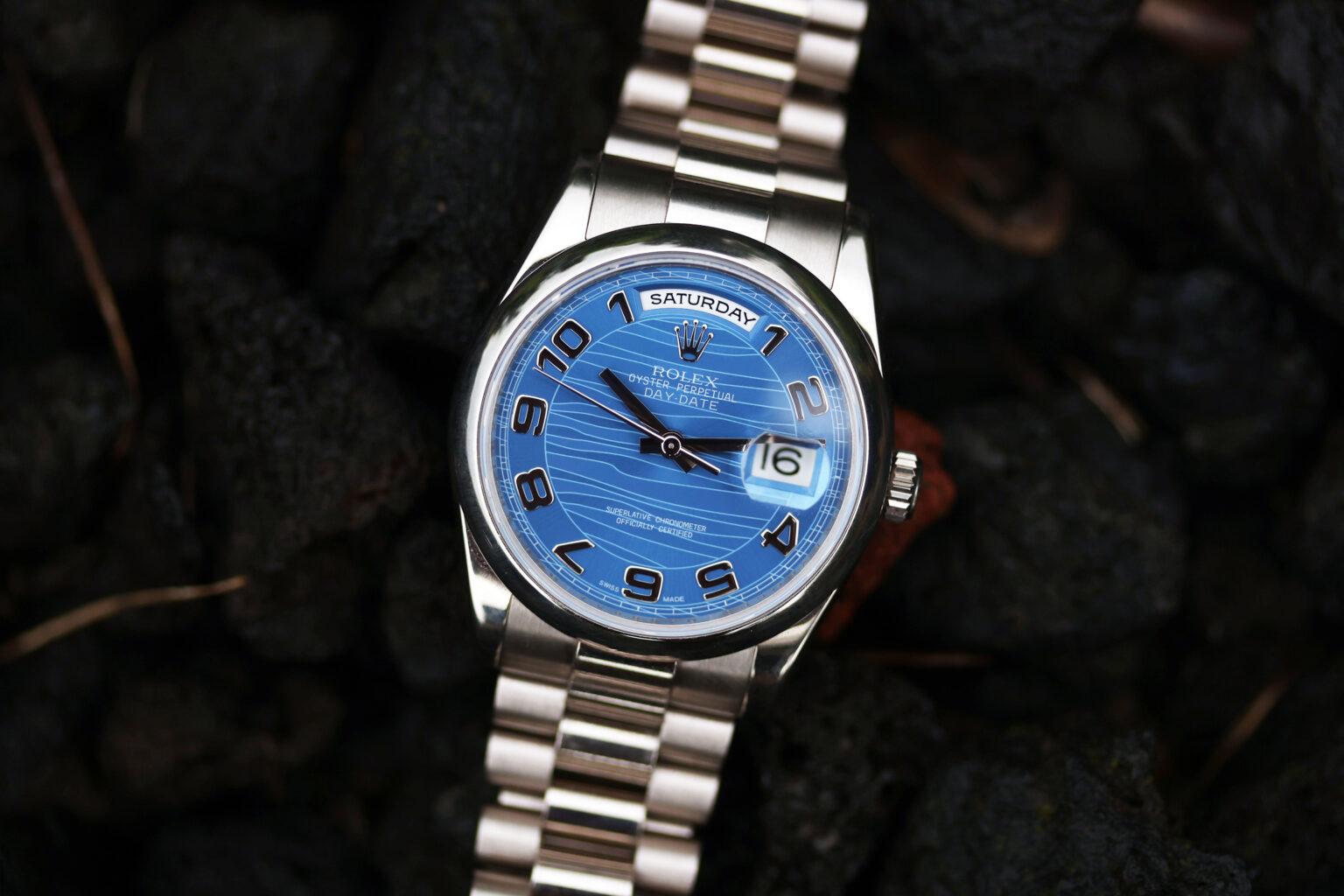 2007 Rolex Day-Date ref. 118209 "Blue Wave Dial, Smooth Bezel" - Lunar ...