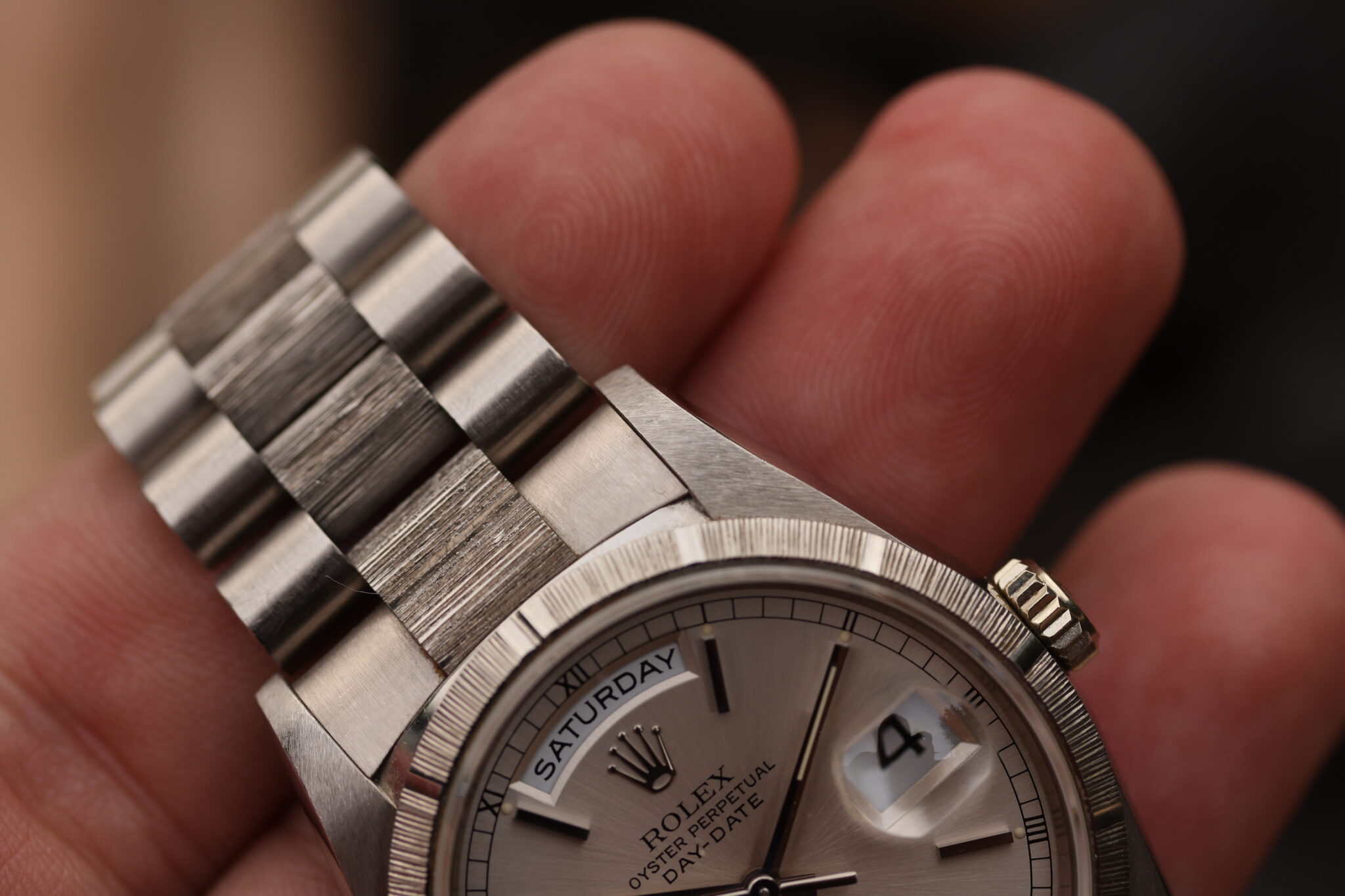 1991 Rolex Day-Date ref. 18249 White Gold Bark, Top Condition with ...