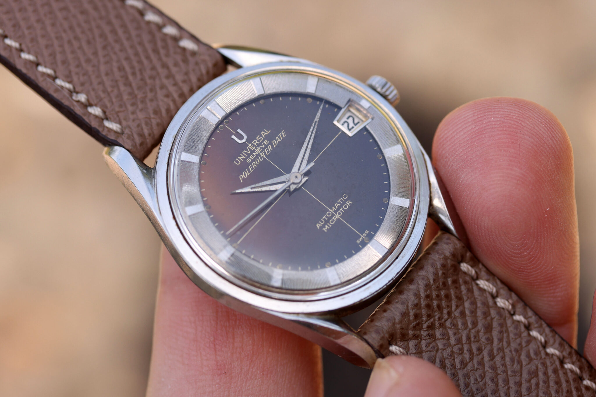 1960’s Universal Geneve Polerouter Date ref. 204610-1 Tropical Dial in ...