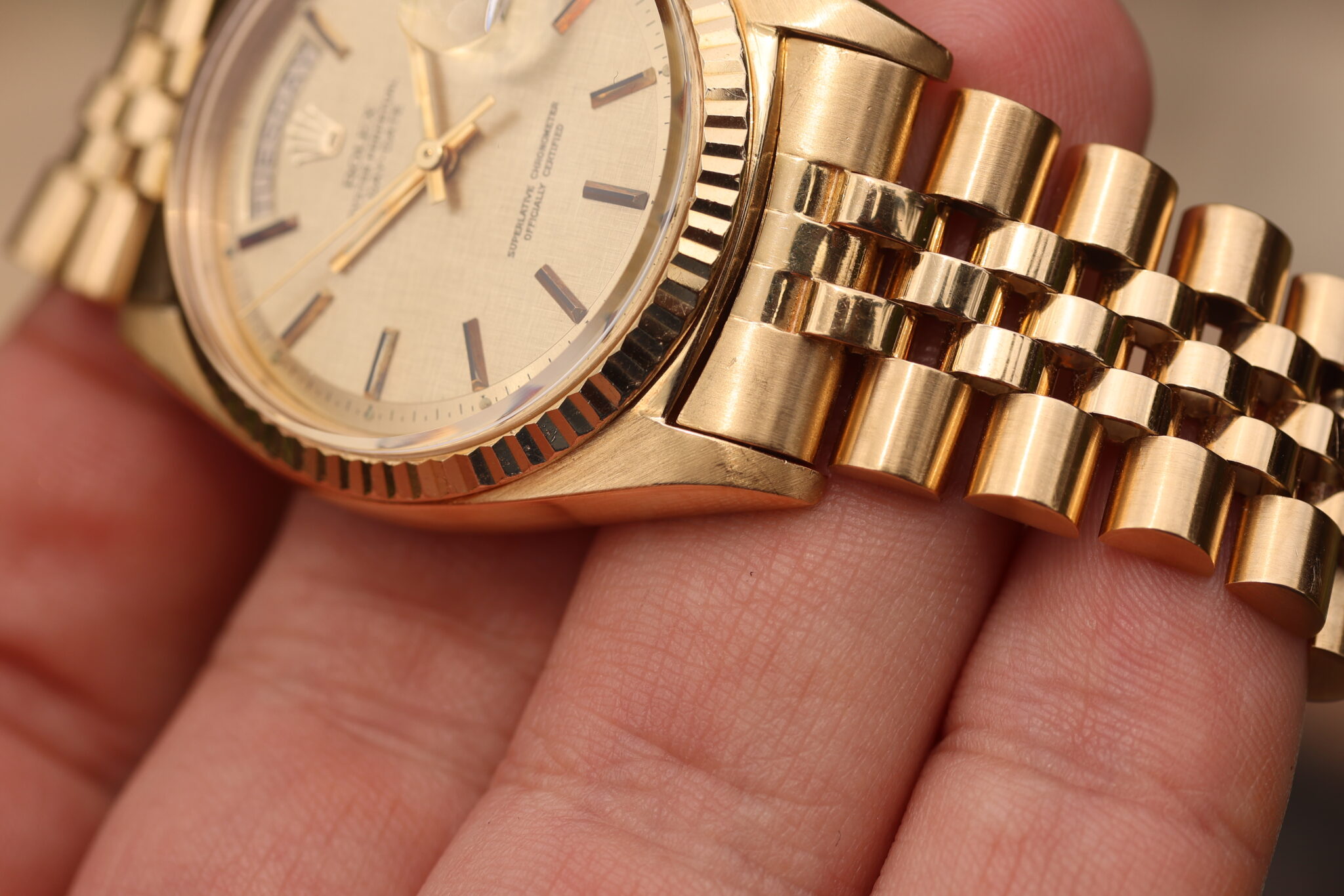 1972 Rolex Day-Date ref. 1803 with Golden Linen Dial, Jubilee, RSC ...